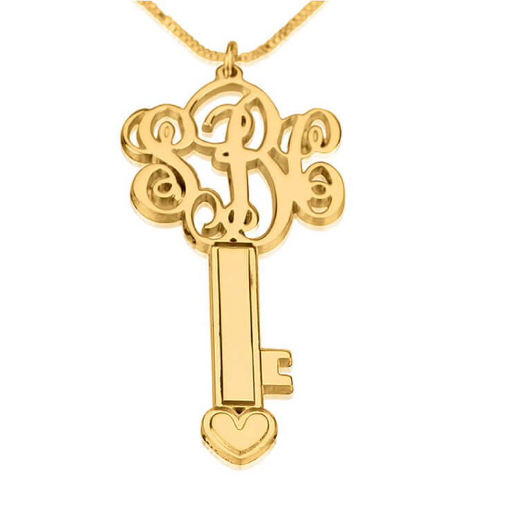 24k Gold Plated 3 Initials Key Monogram Necklace - Order Now!