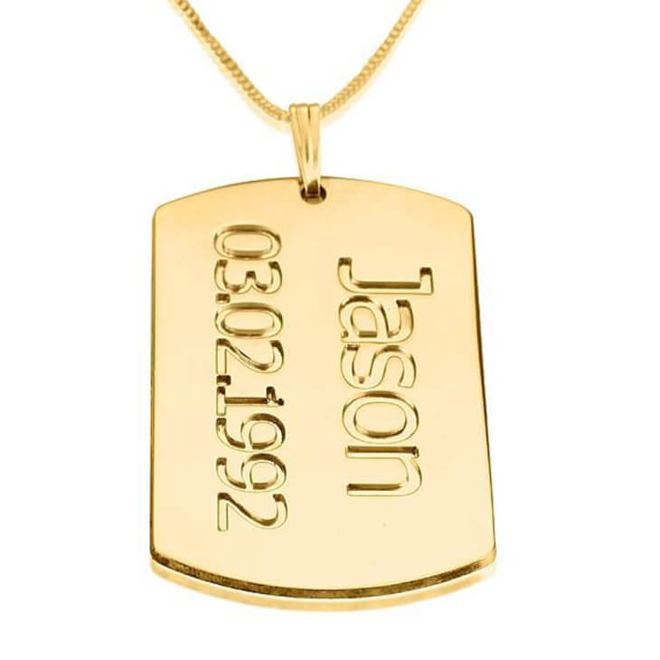 24K Gold Plated Dog Tag Plate with Name and Date - Buy Now!