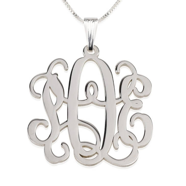 Sterling Silver Curly Monogram Necklace - Free Shipping!