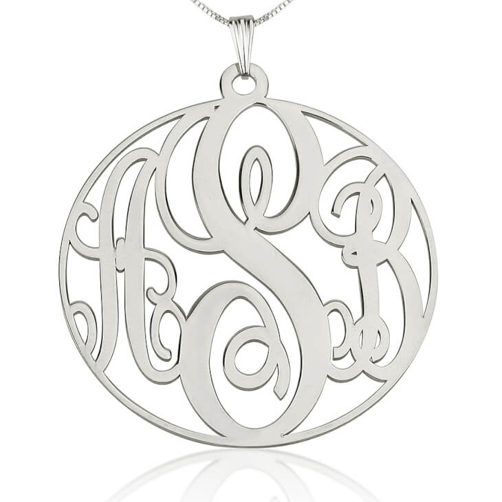 Sterling Silver Large Circle Monogram Necklace